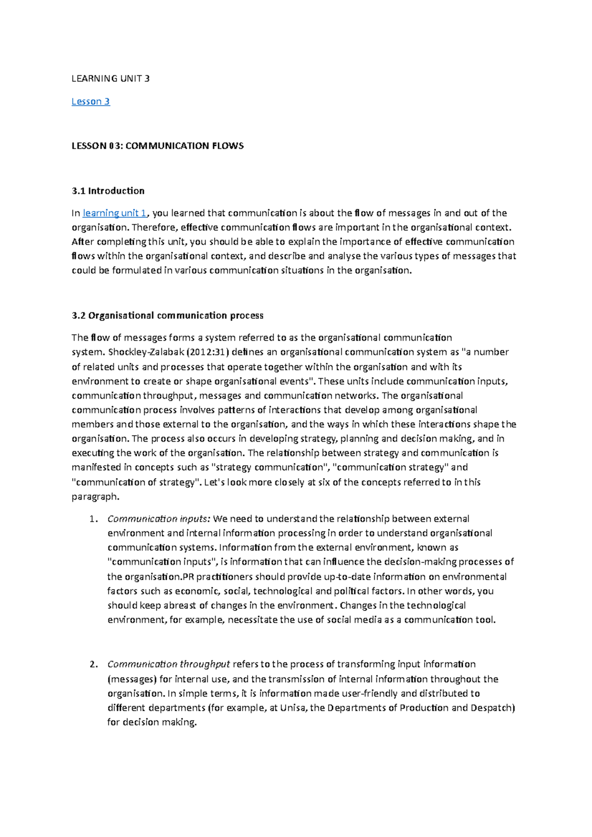 Learning UNIT 3 - LEARNING UNIT 3 Lesson 3 LESSON 03: COMMUNICATION ...