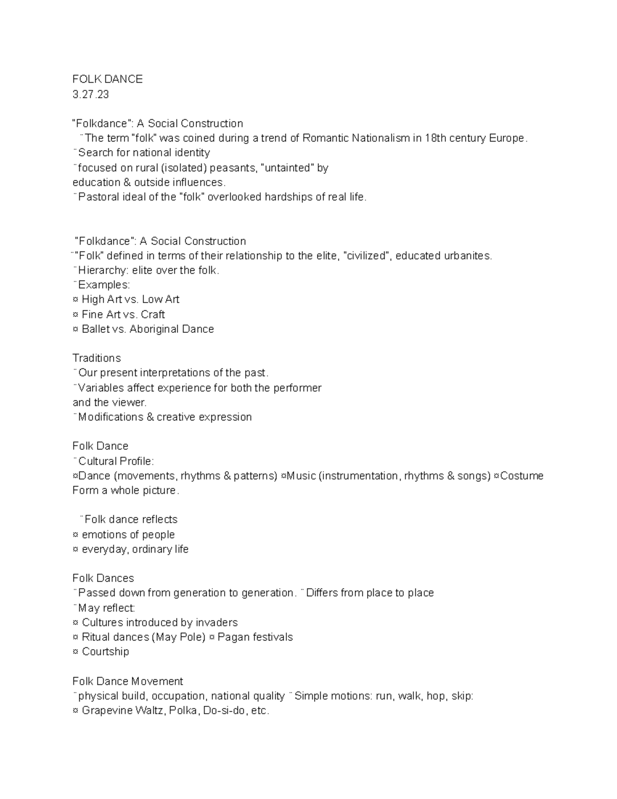 Folk Dance notes - Prof. Daughtridge - FOLK DANCE 3. “Folkdance”: A ...