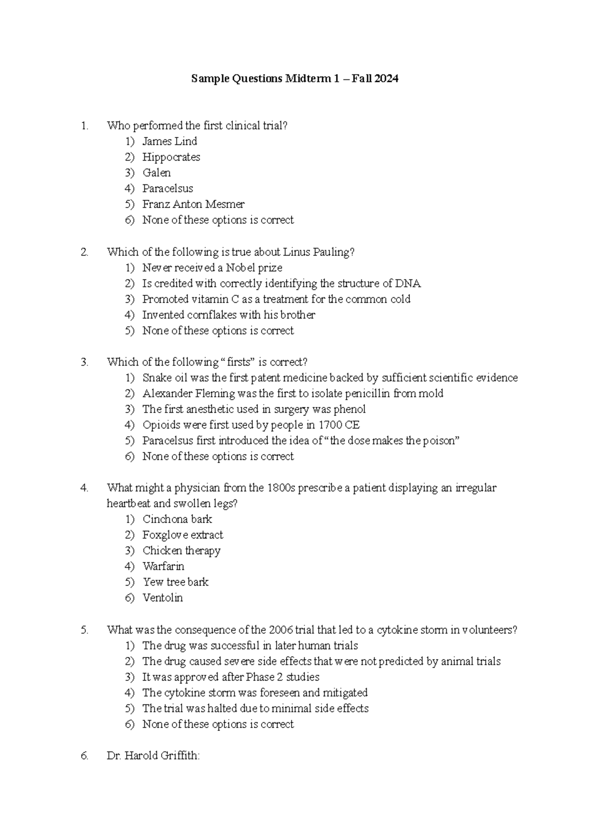 2024 F-TEAM Practice Midterm 1 - Sample Questions Midterm 1 – Fall 2024 1. Who performed the ...