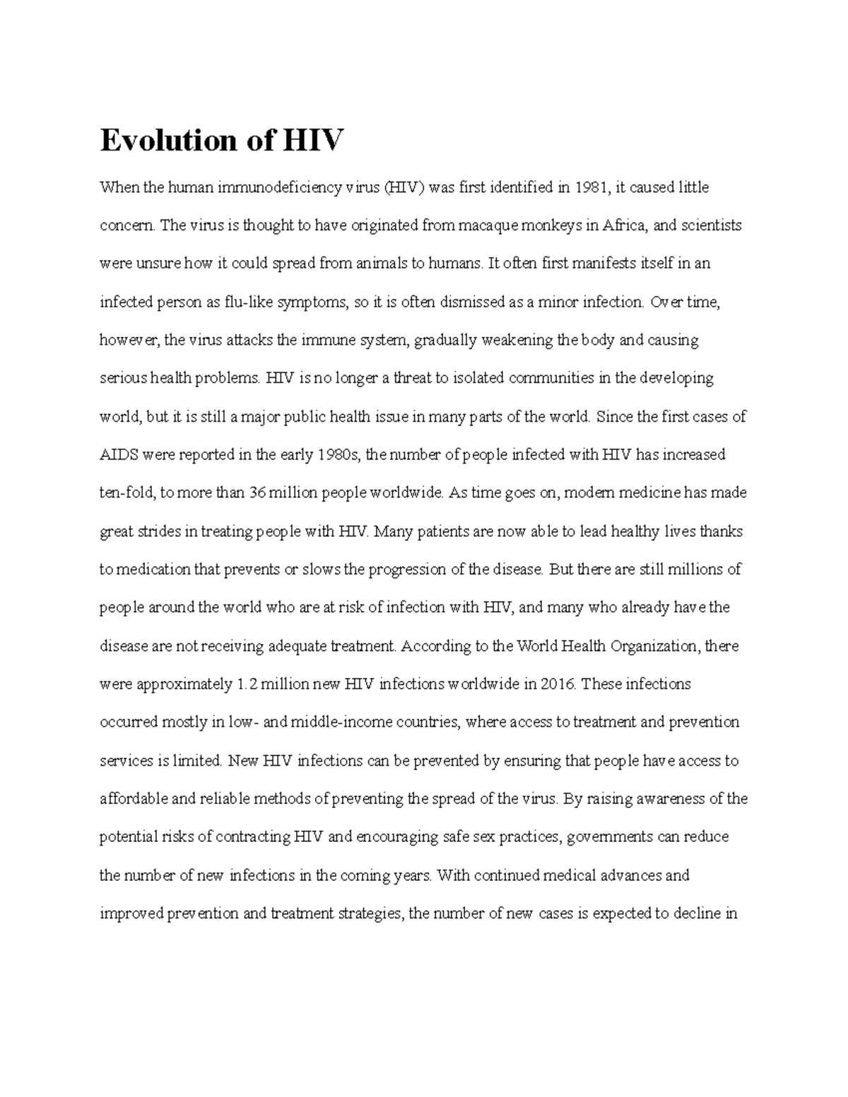 Bio 2 - bio - Evolution of HIV When the human immunodeficiency virus ...