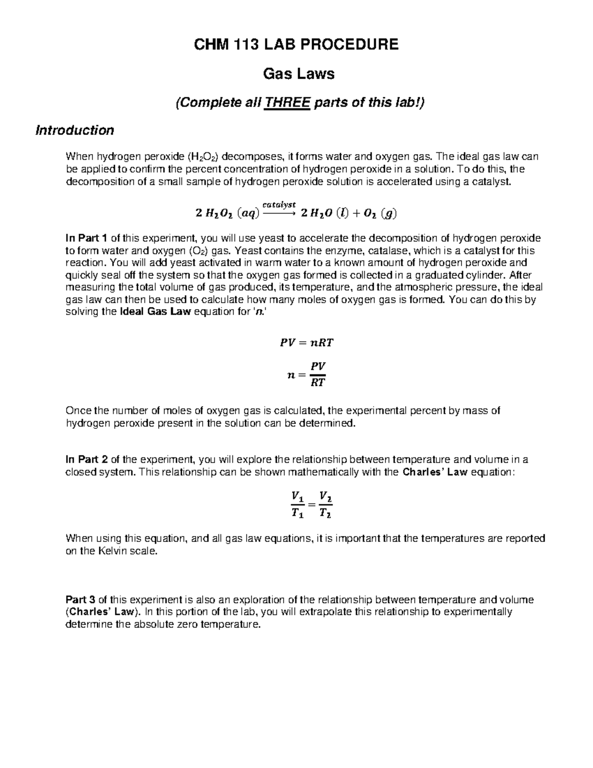7 Gas Laws Procedure SPr24 - CHM 113 LAB PROCEDURE Gas Laws (Complete ...