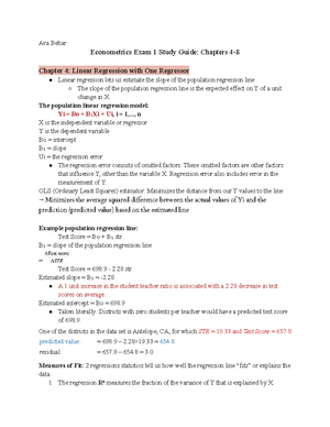 Econometrics Exam Review - Econometrics Exam 1 Review What are the ...