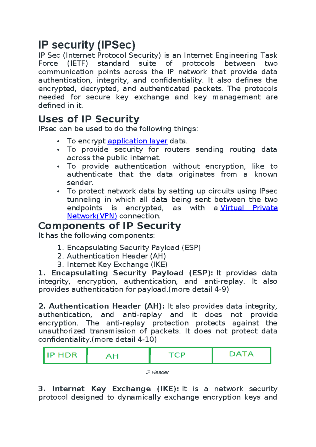 Unit4 cs - IP Security: Introduction, Architecture, IPV6, IPv4, IPSec protocols, and Operations ...