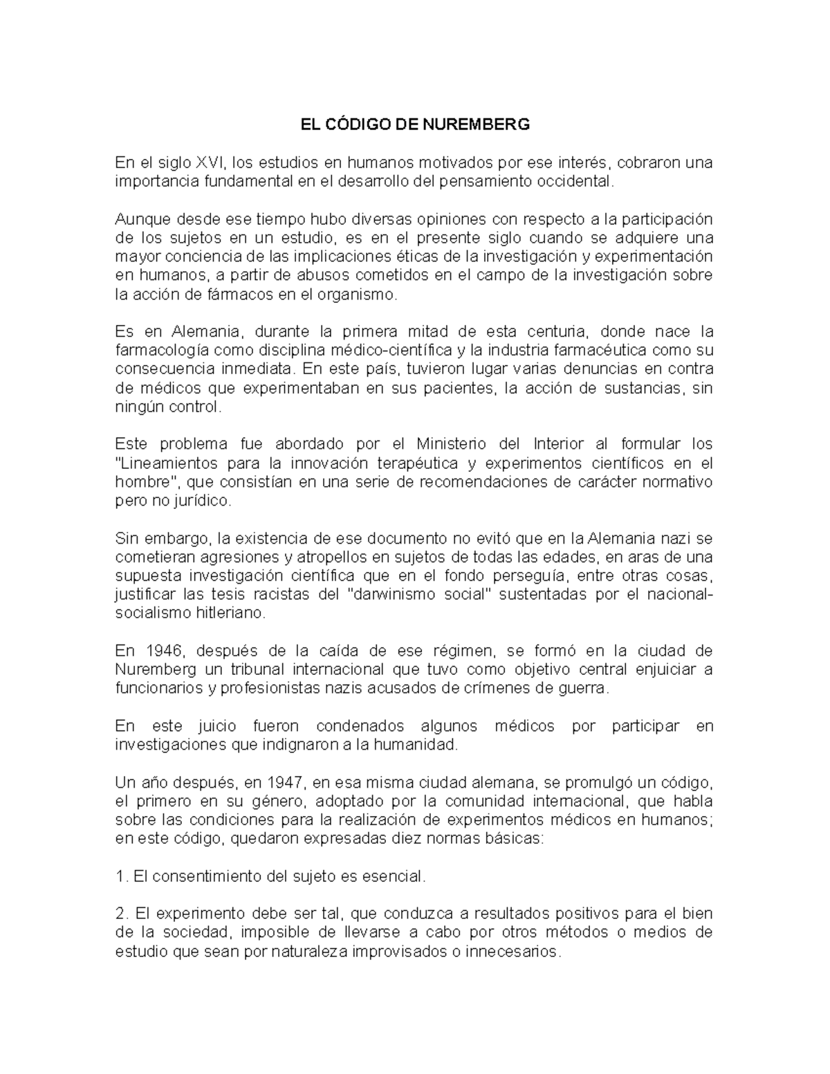 EL Código DE Nuremberg - EL CÓDIGO DE NUREMBERG En el siglo XVI, los ...