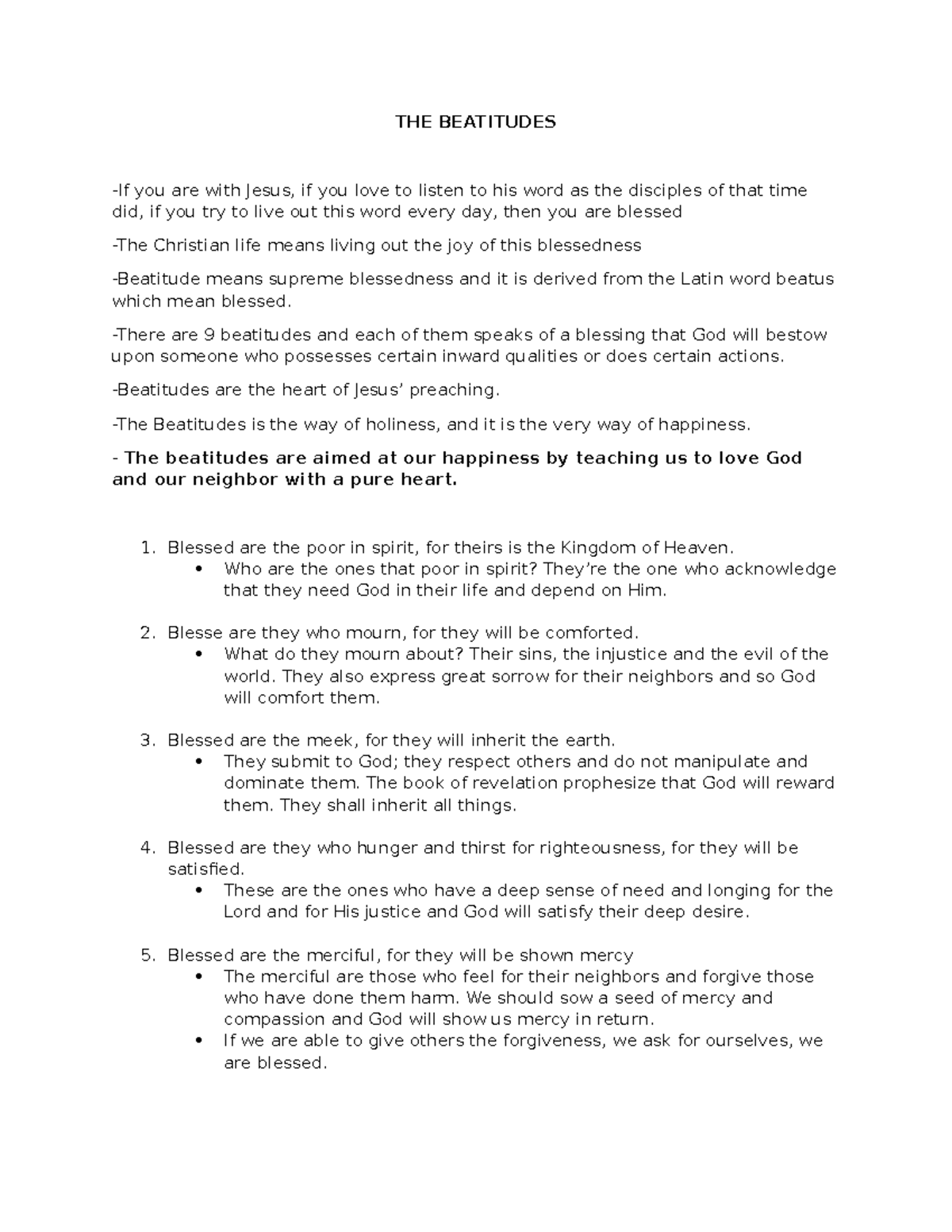 THE Beatitudes - notes - THE BEATITUDES -If you are with Jesus, if you ...