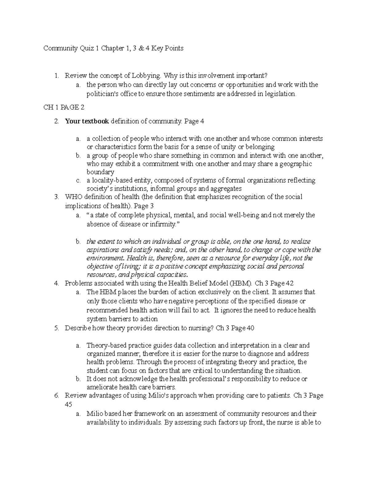 Community Quiz 1 chapters 1,3,4 Key Points - Community Quiz 1 Chapter 1 ...
