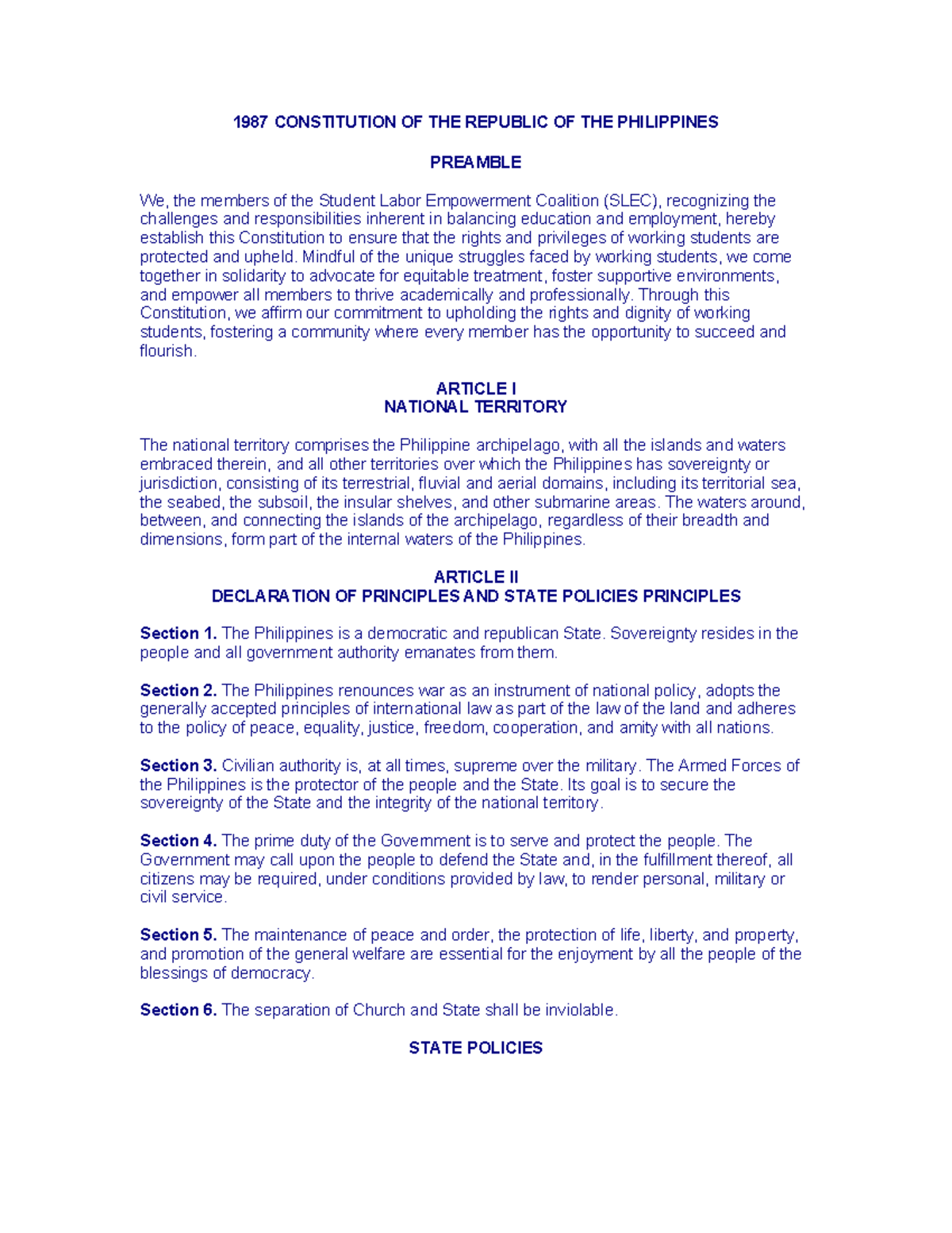 1987 Constitution-1 - Guidelines for making an organization using the ...