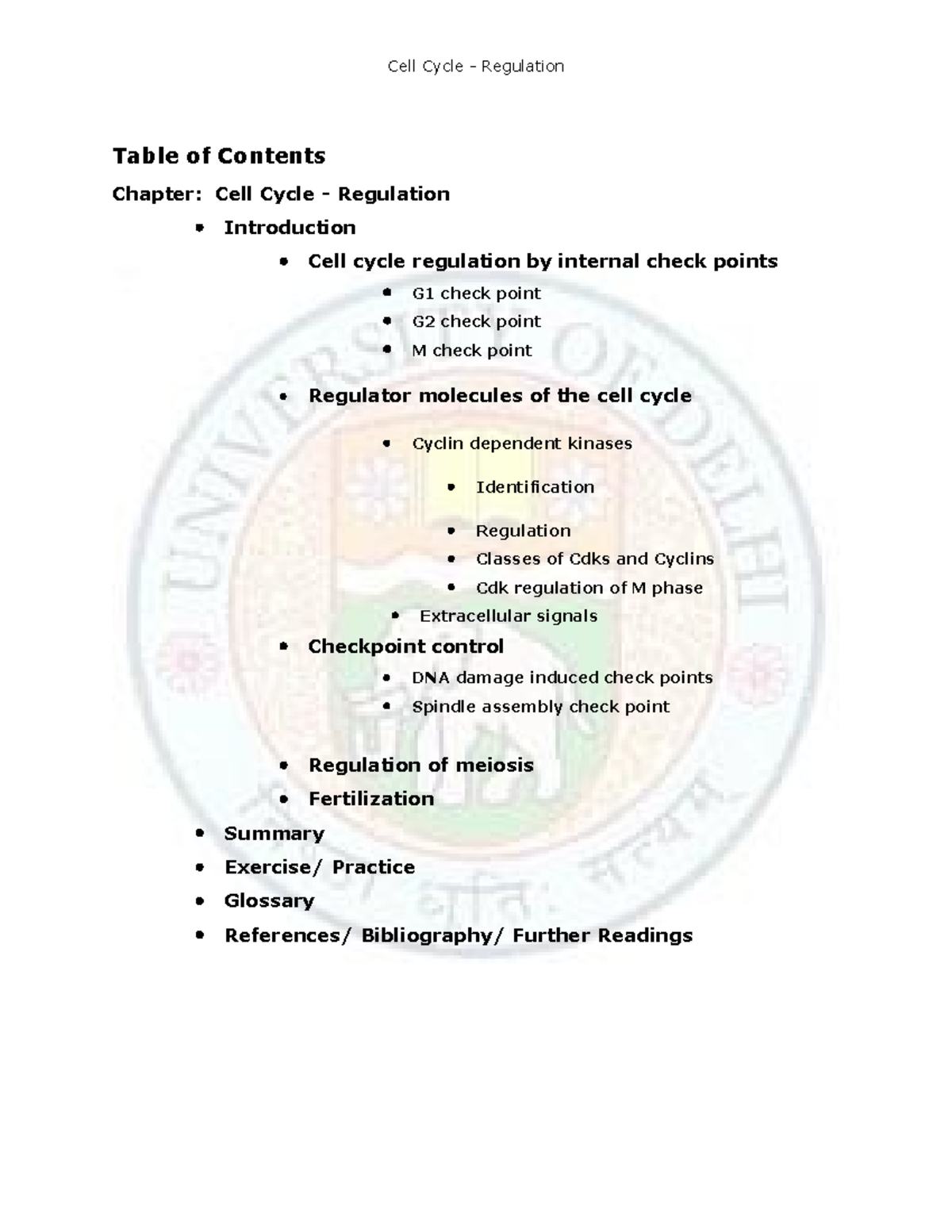 Unit -2 Cell cycle regulation - Cell Cycle - Regulation Table of ...