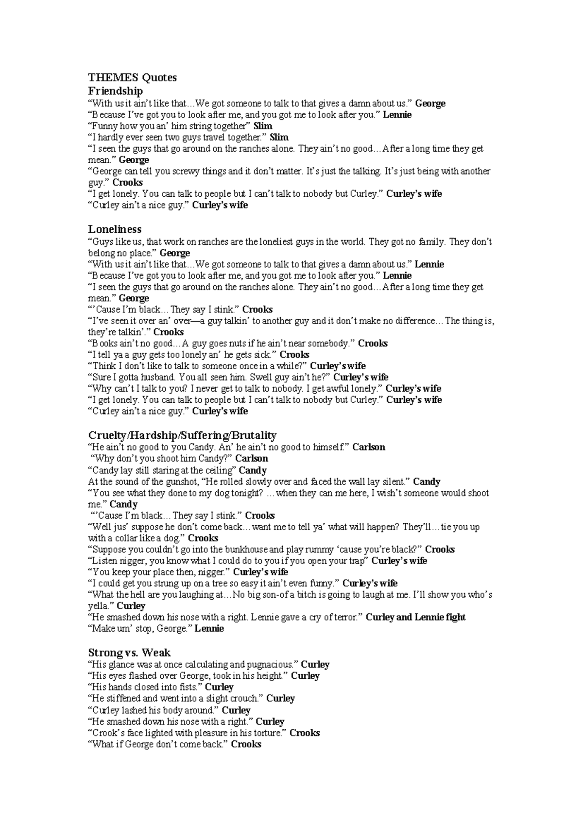 Quotes Themes Of Mice and Men - THEMES Quotes Friendship “With us it ...