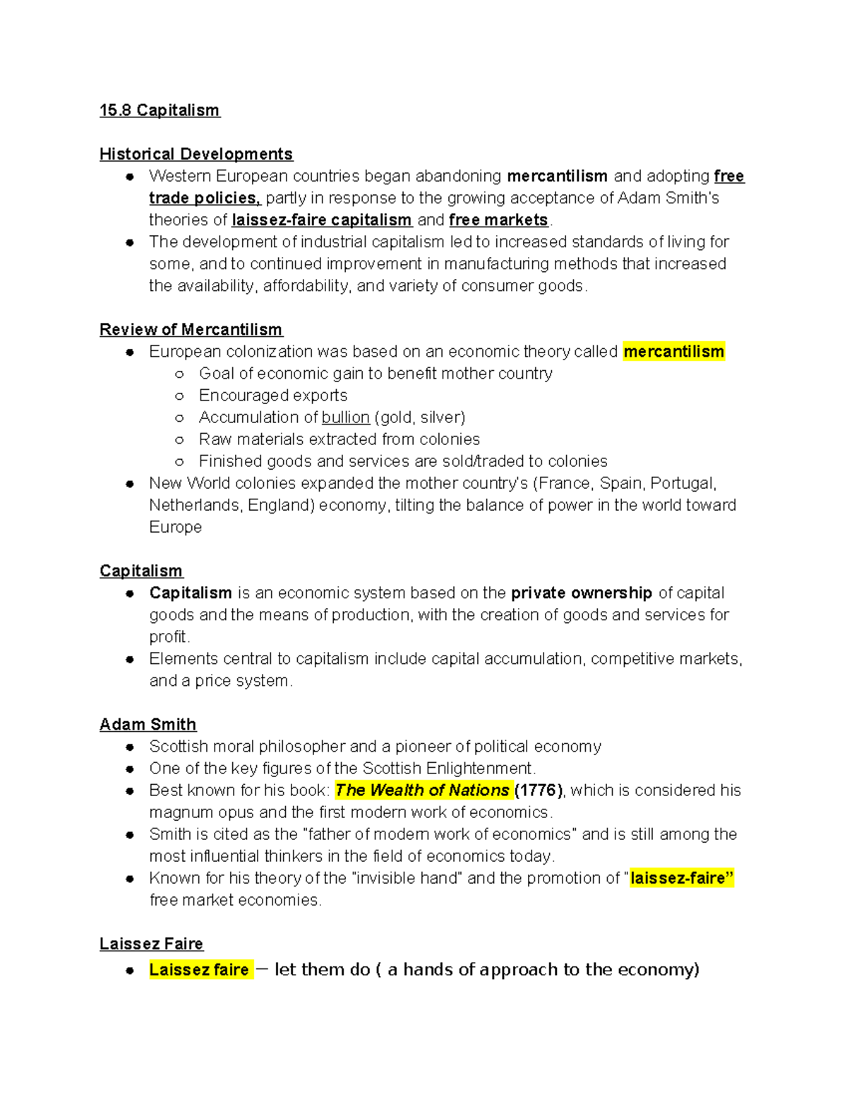 AP World Notes - 15 Capitalism Historical Developments Western European ...