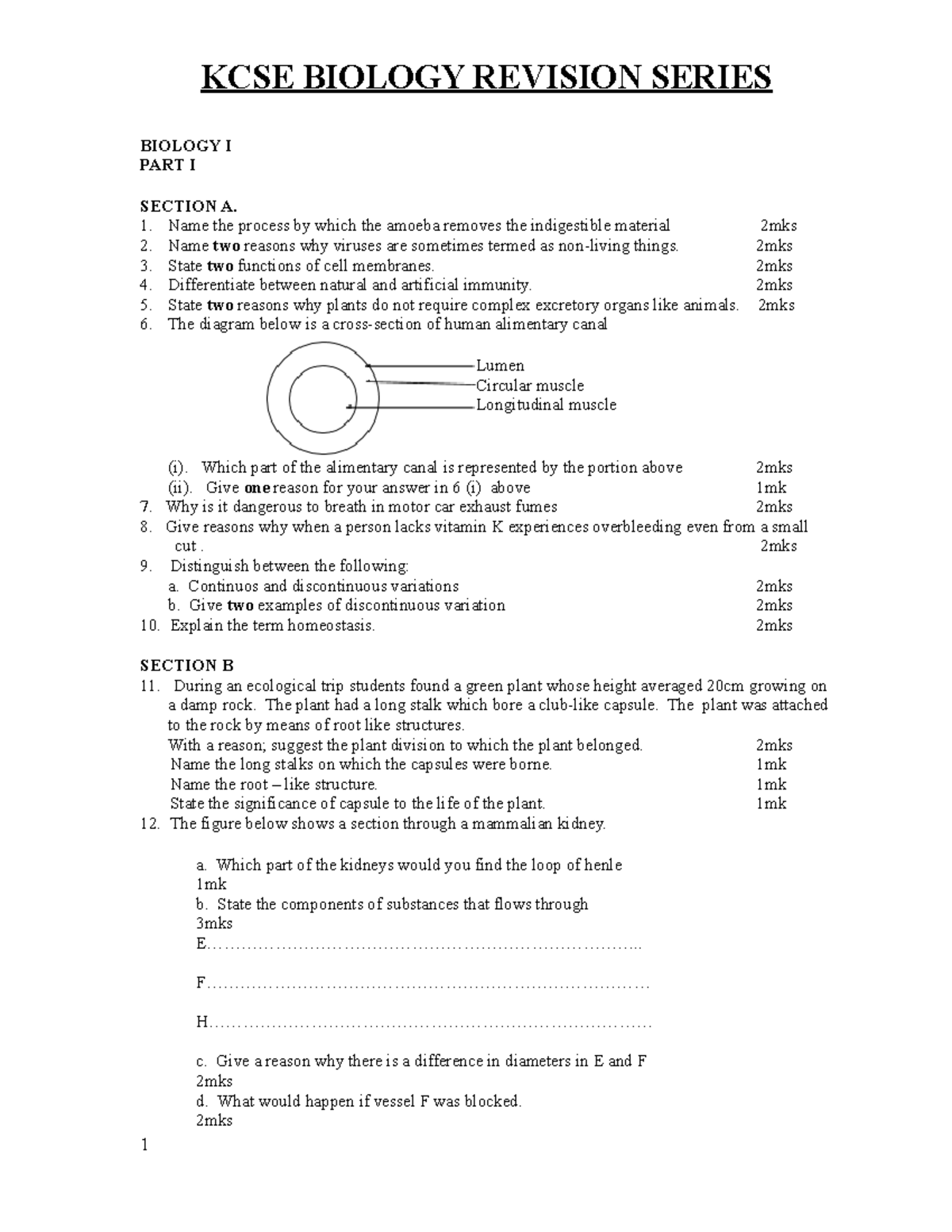 Biology- Revision- Booklet - KCSE BIOLOGY REVISION SERIES BIOLOGY I ...