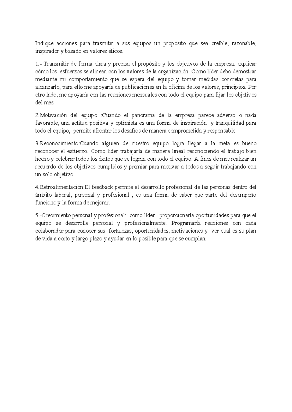 Liderando con visión y propósito - Indique acciones para trasmitir a ...