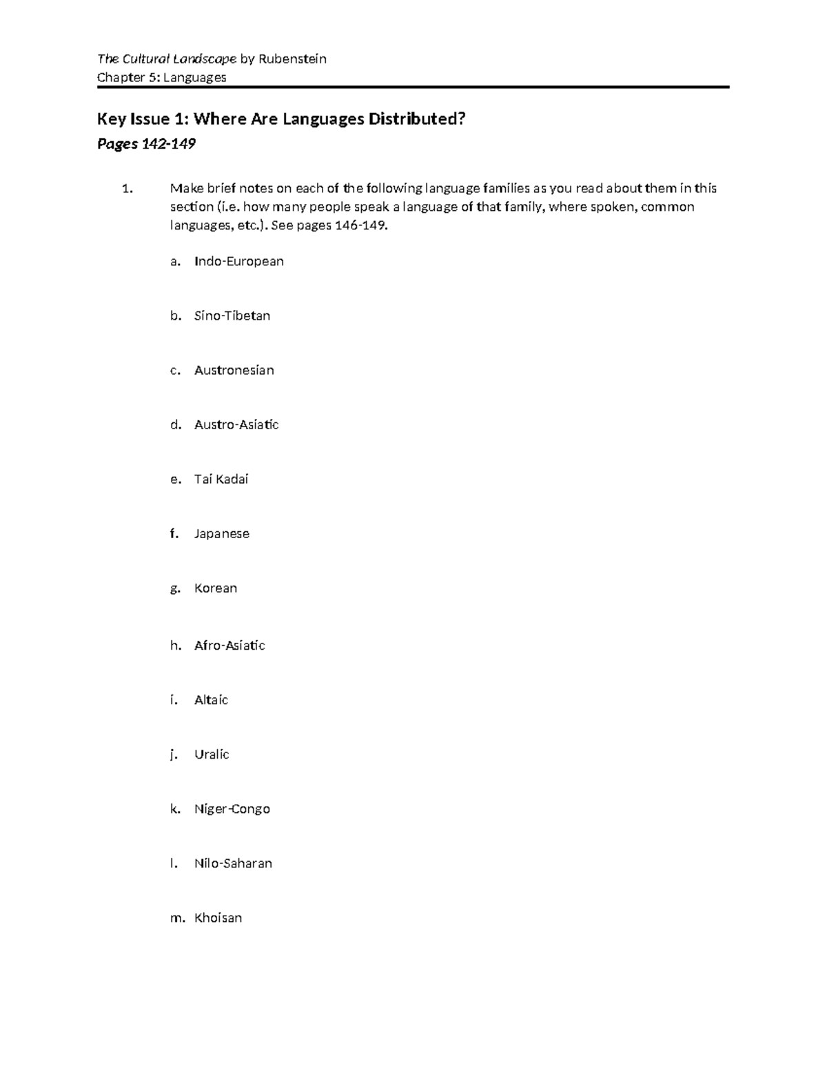 Key Issue Packet Chapter 5 Rubenstein 11th Ed - Chapter 5: Languages ...
