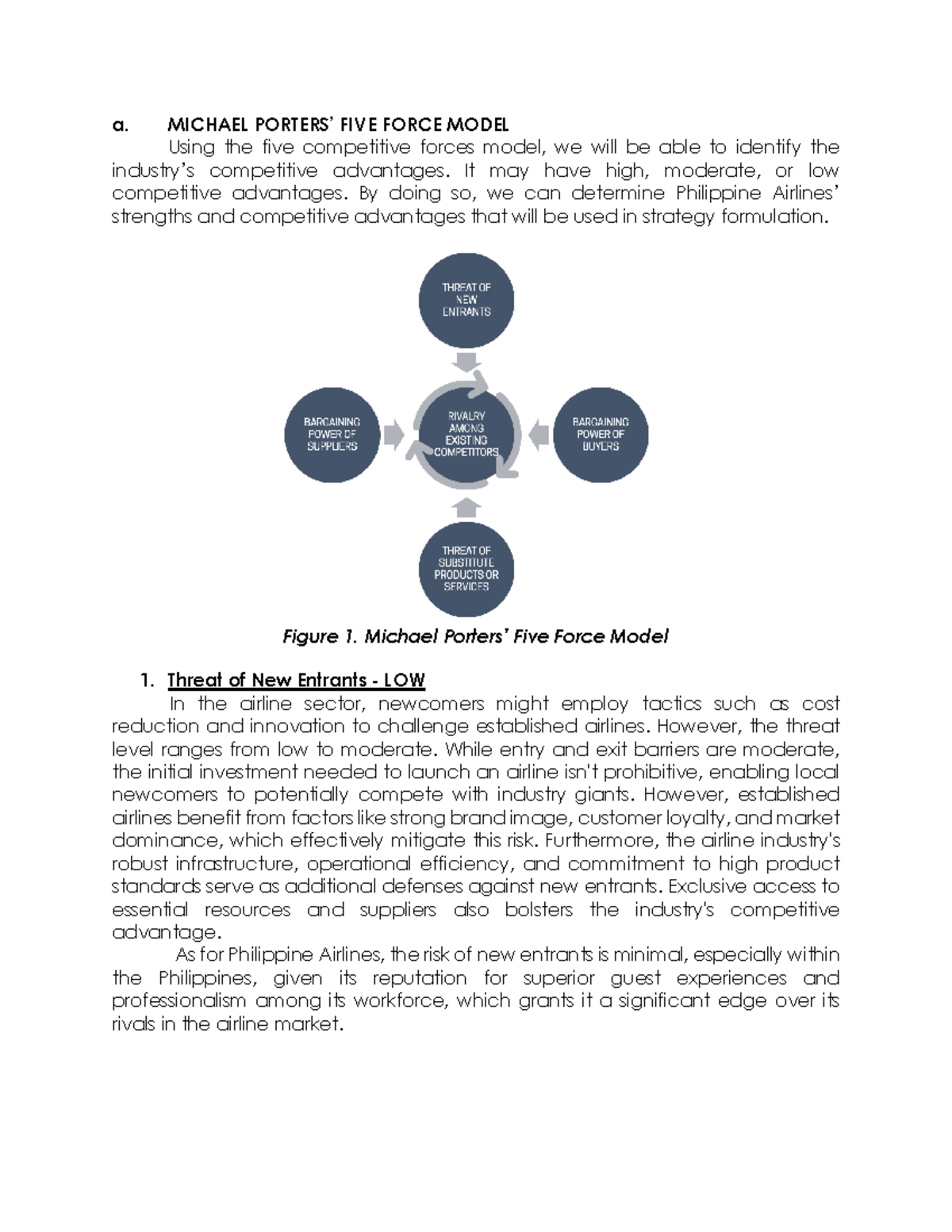 Michael porters of Philippine Airline - a. MICHAEL PORTERS’ FIVE FORCE ...