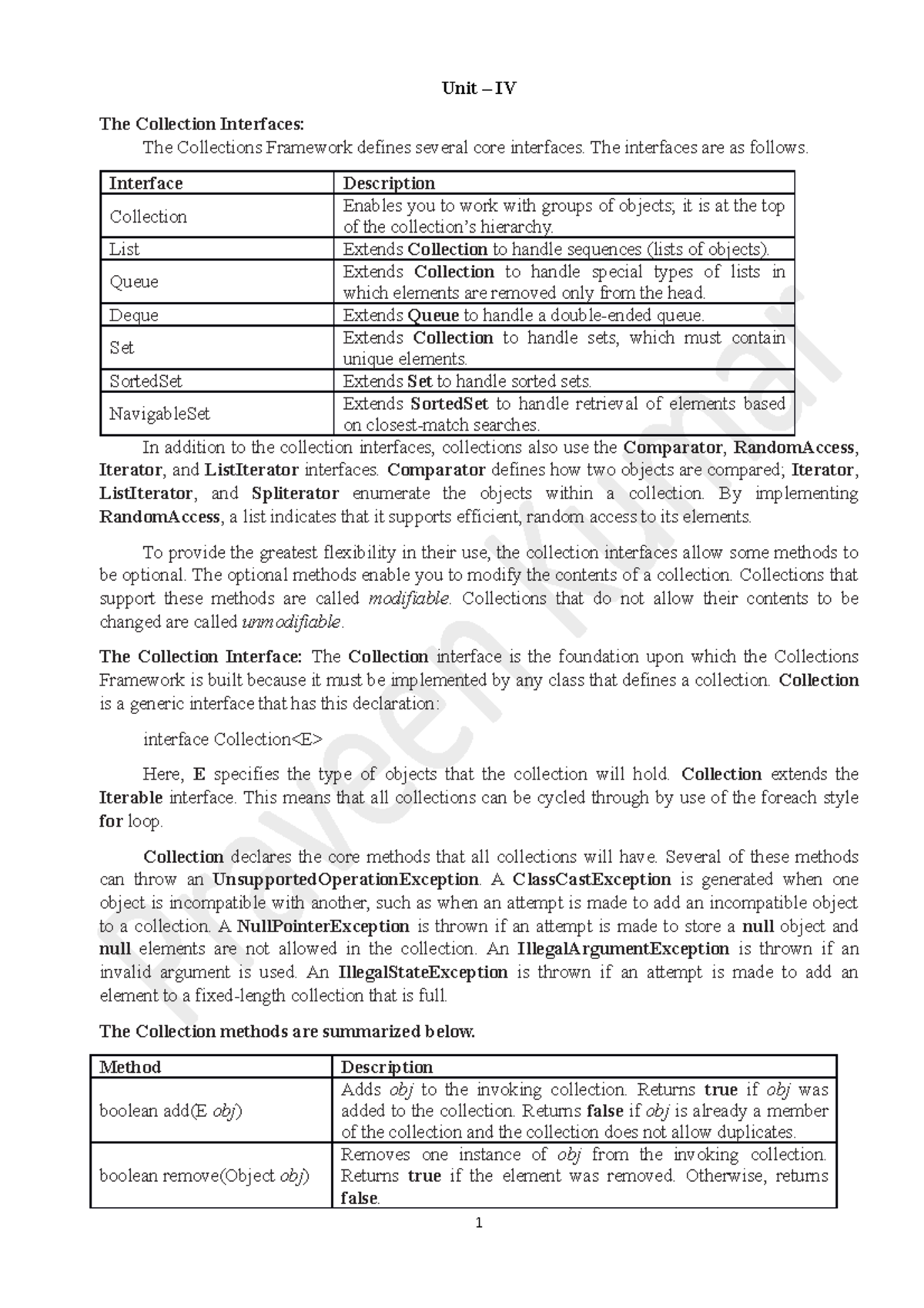 Unit - IV-1 - Jekwkkwbskwwmmw - Unit – IV The Collection Interfaces: The Collections Framework ...