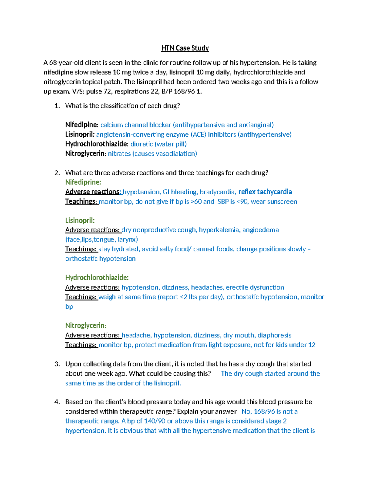 HTN Case study - clinical doc - HTN Case Study A 68-year-old client is seen in the clinic for ...