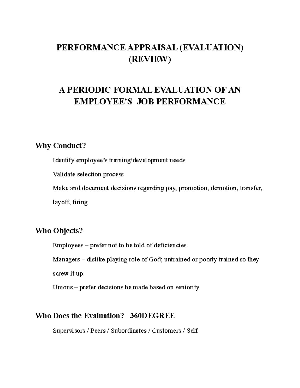 8 - Performance Evaluation - PERFORMANCE APPRAISAL (EVALUATION) (REVIEW ...