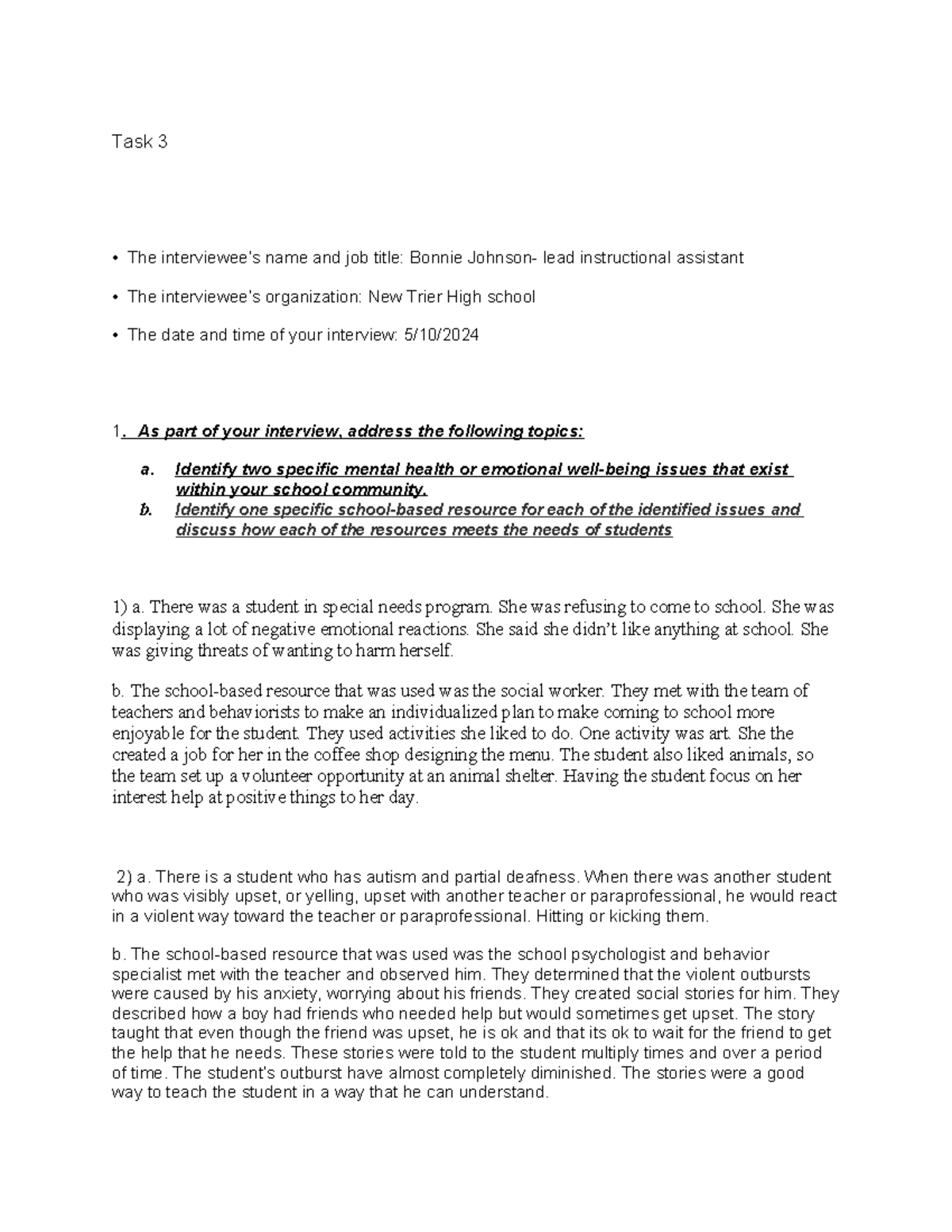 Task 3 Scc Interview Task Task 3 • The Interviewees Name And Job Title Bonnie Johnson