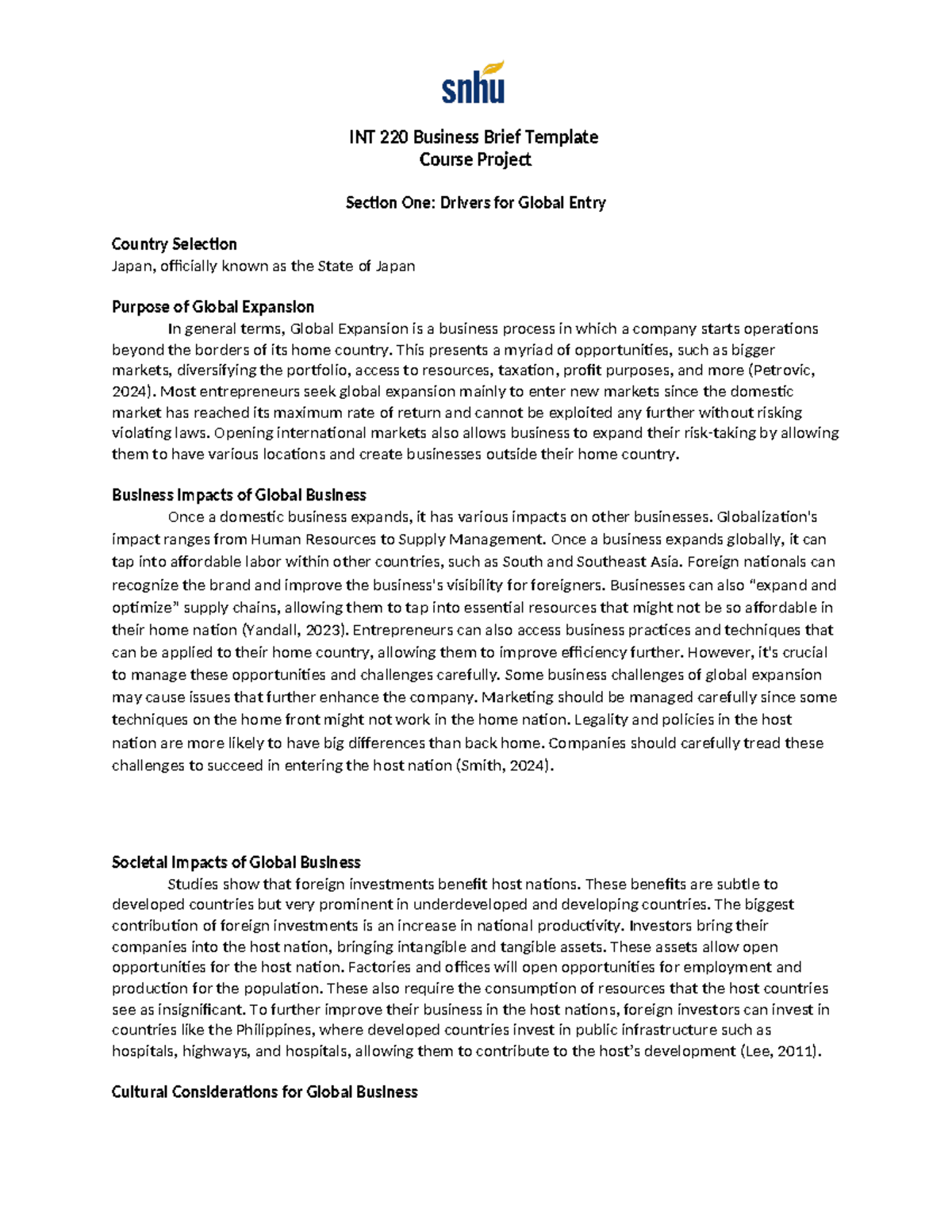 INT 220 Business Brief Complete - INT 220 Business Brief Template ...