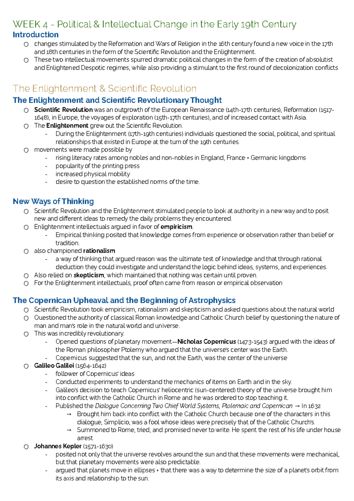 WEEK 4 - WEEK 4 - Political & Intellectual Change in the Early 19th ...