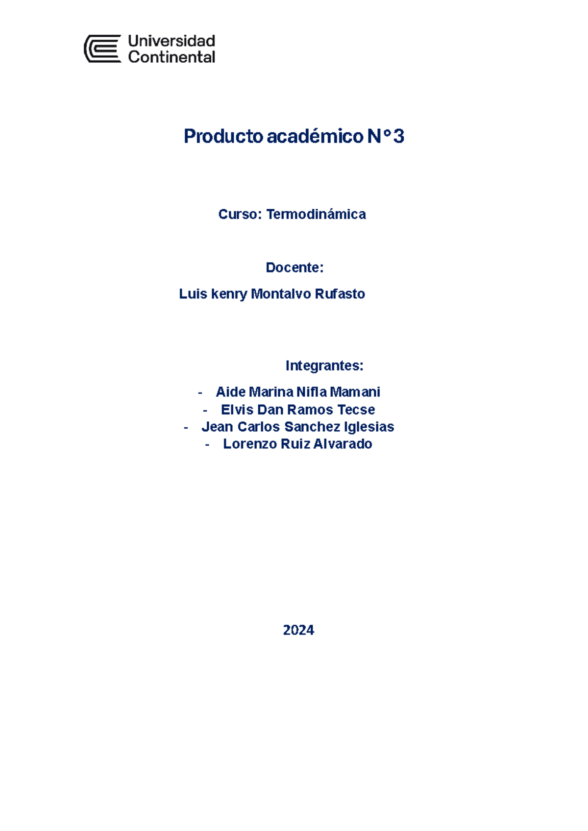 Producto Academico 3-termodinamica - Producto académico N ° 3 Curso: Termodinámica Docente: Luis ...