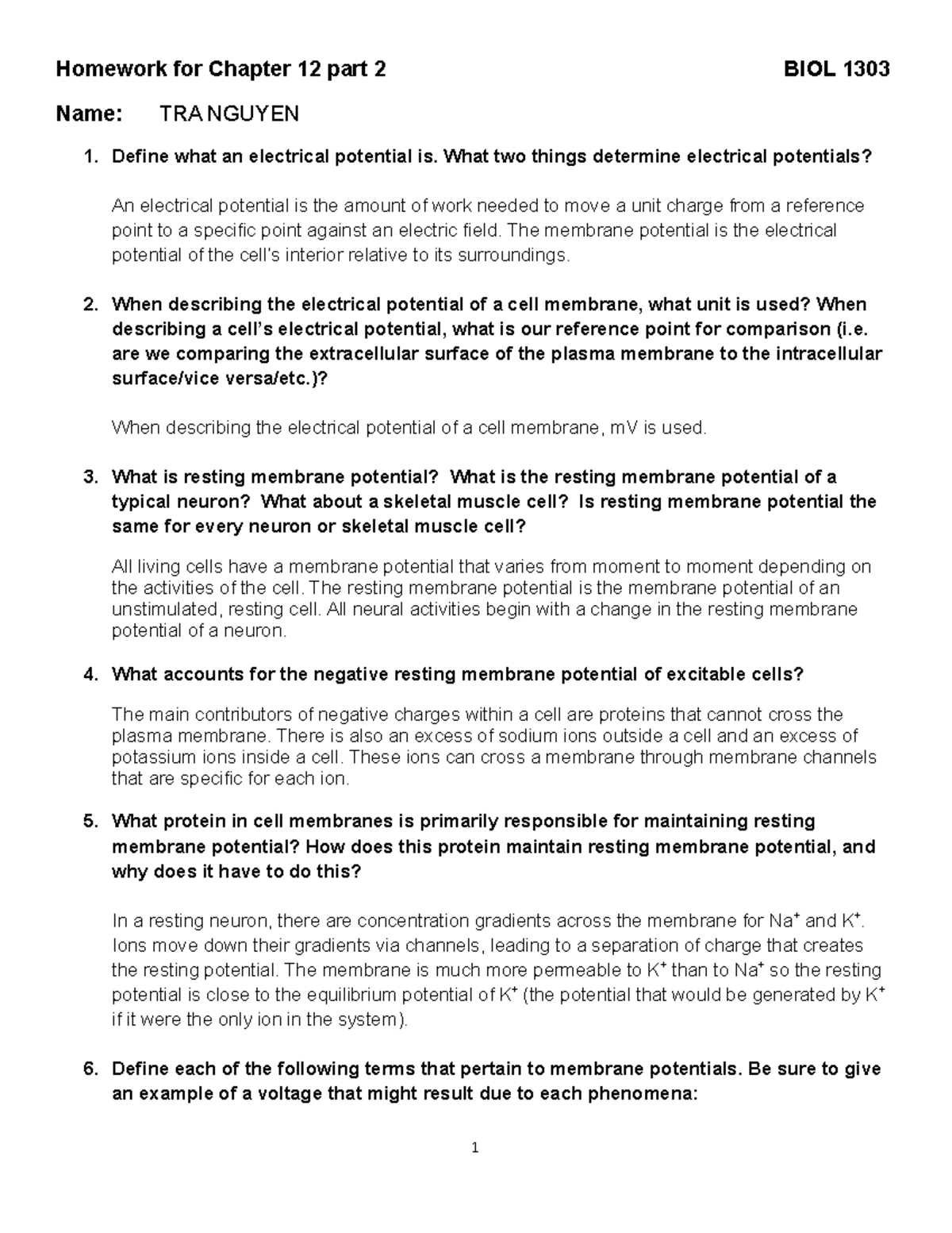 HW Chapter 12 (Part 2) - Homework for Chapter 12 part 2 Name: BIOL 1303 ...
