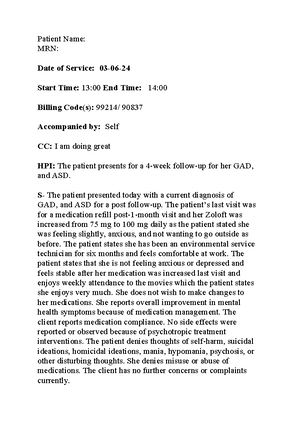 MN 669 SOAP Unit 7 - SOAP - Patient Name: John Doe MRN: 666 Date of ...