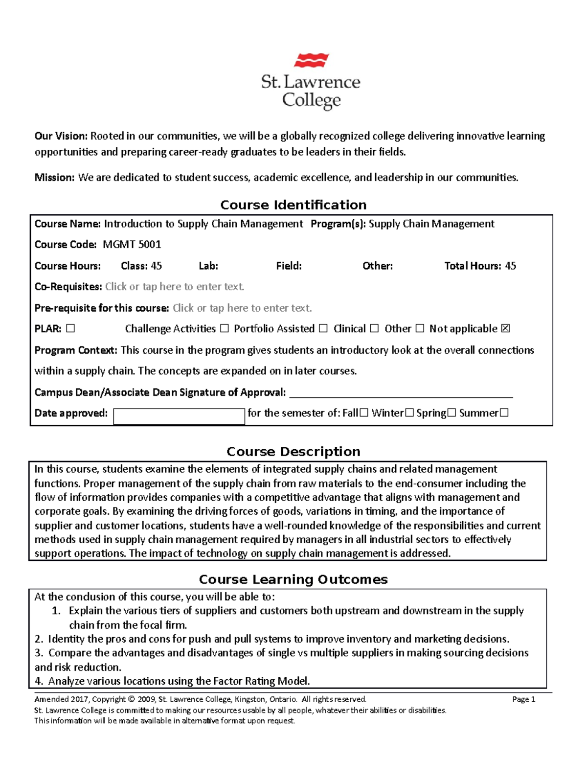 MGMT5001Course Outline F18 (1) - Principle of Supply Chain - Our Vision ...