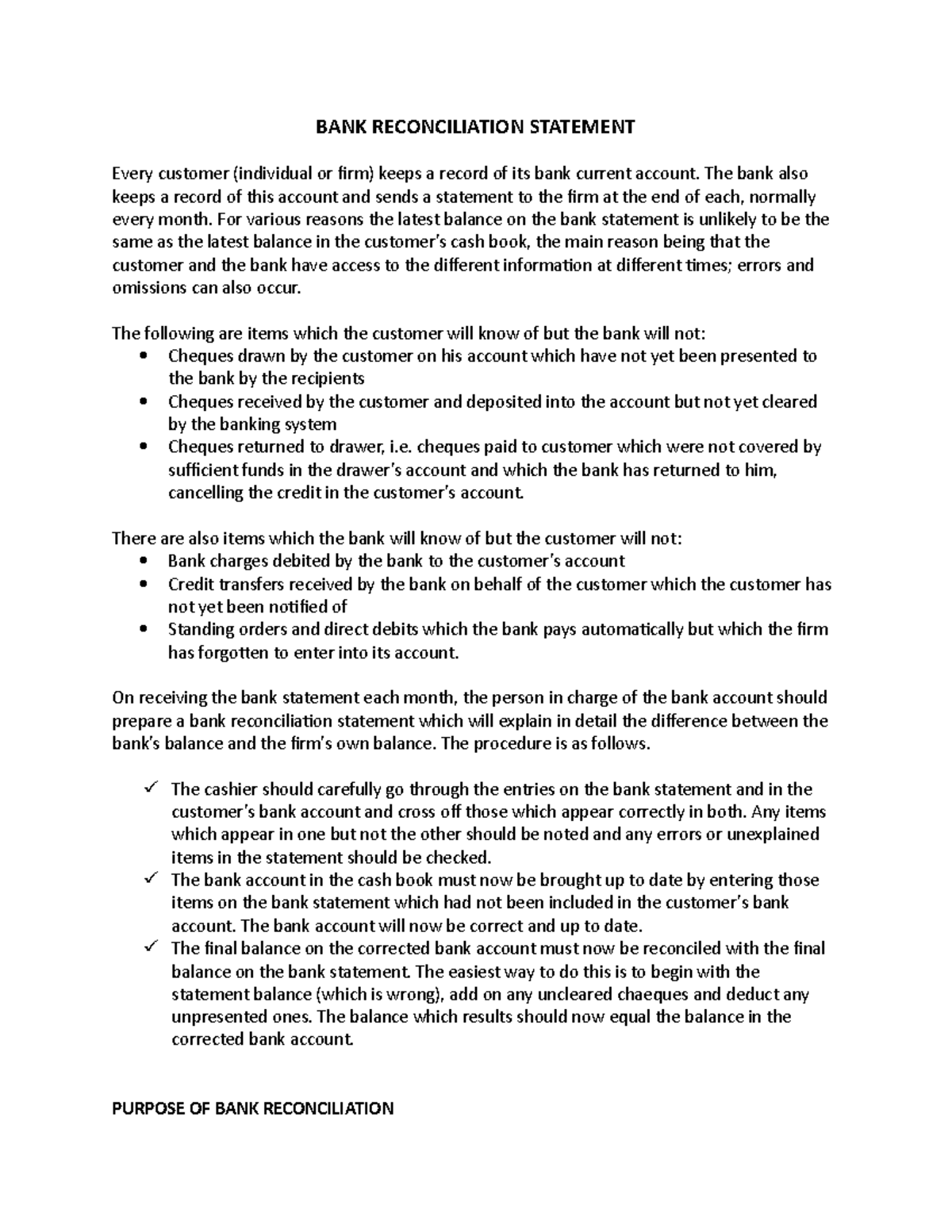 BANK Reconciliation Statement - BANK RECONCILIATION STATEMENT Every ...
