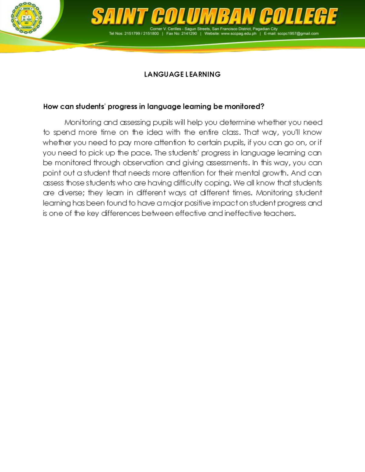 Language Learning - LANGUAGE LEARNING How can students' progress in ...