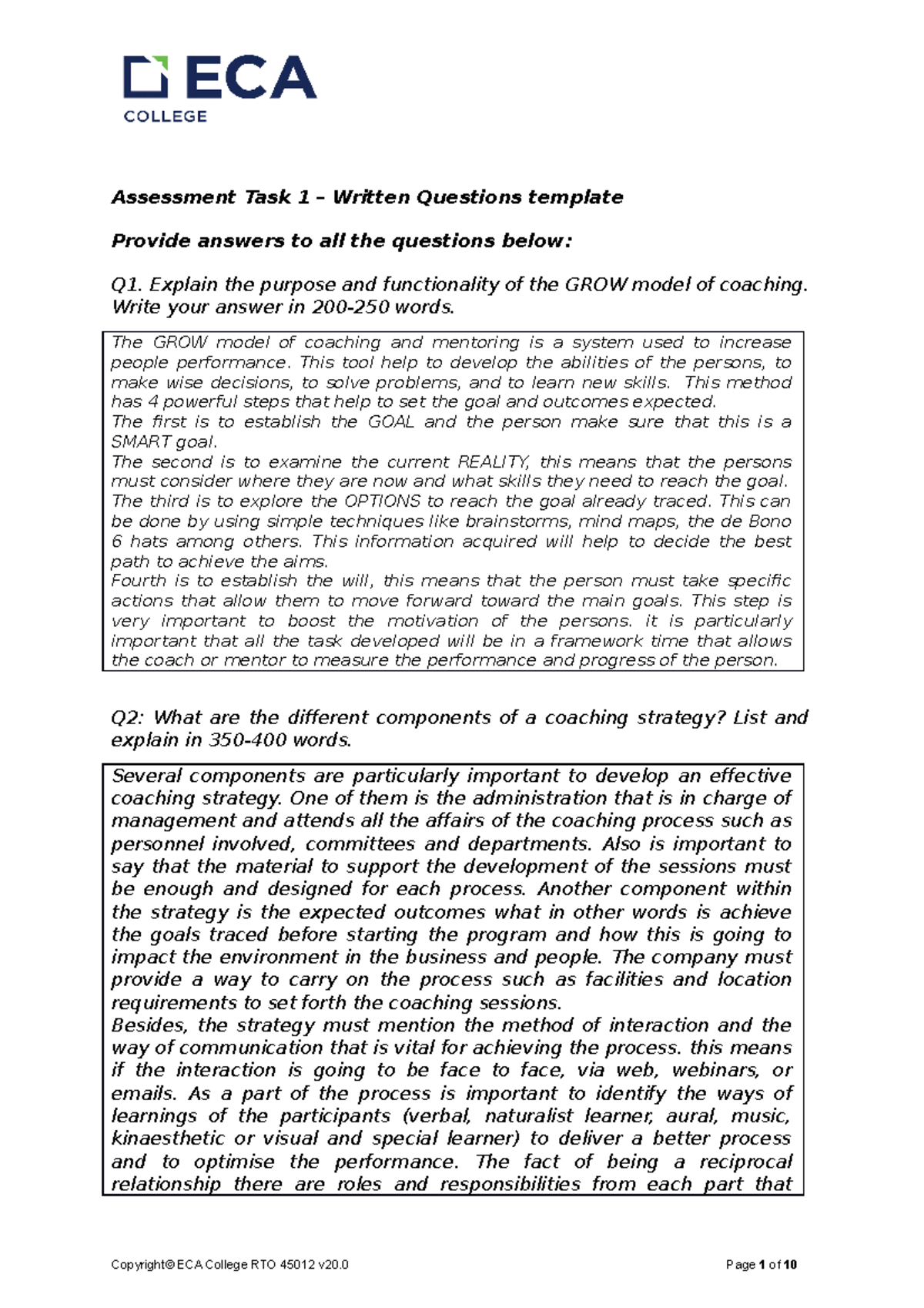 Written Questions Template - Assessment Task 1 – Written Questions ...