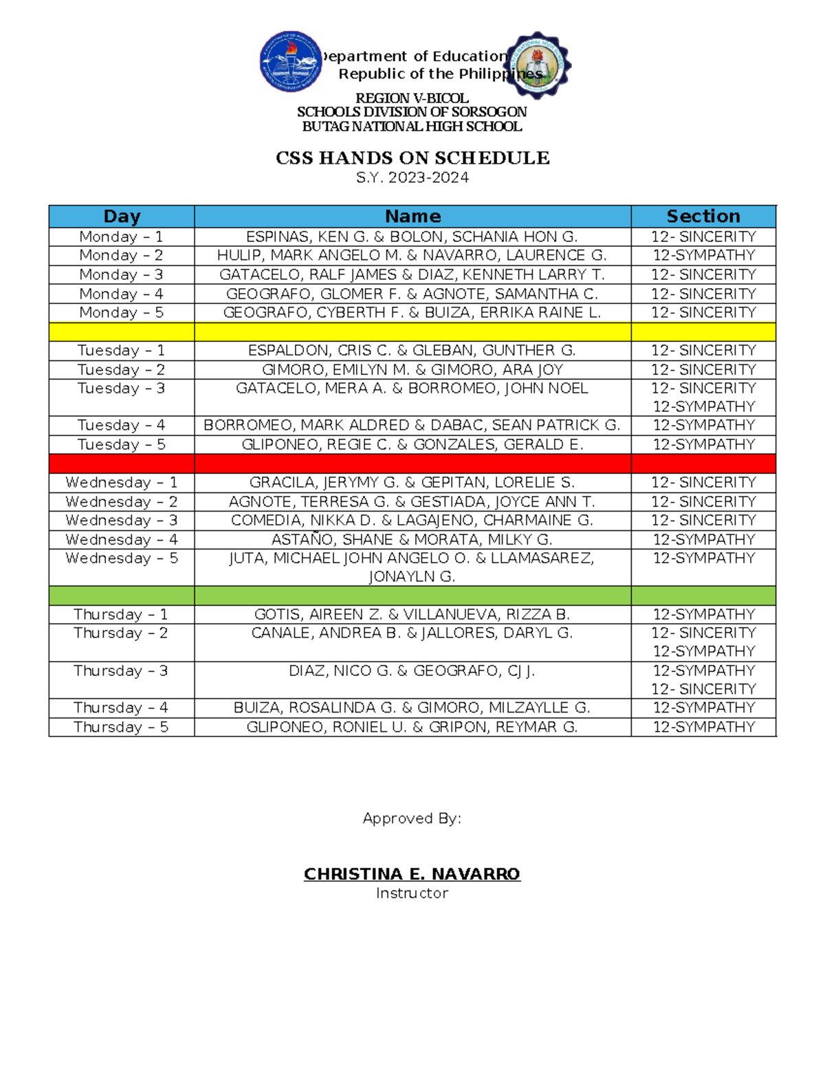 Css schedule - Department of Education REGION V-BICOL SCHOOLS DIVISION ...