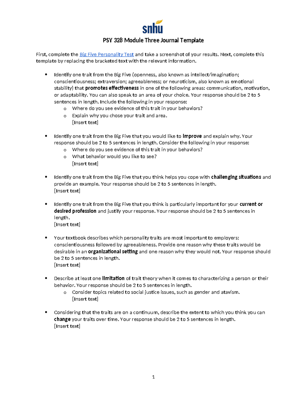 PSY 328 Module Three Journal Template - PSY 328 Module Three Journal ...