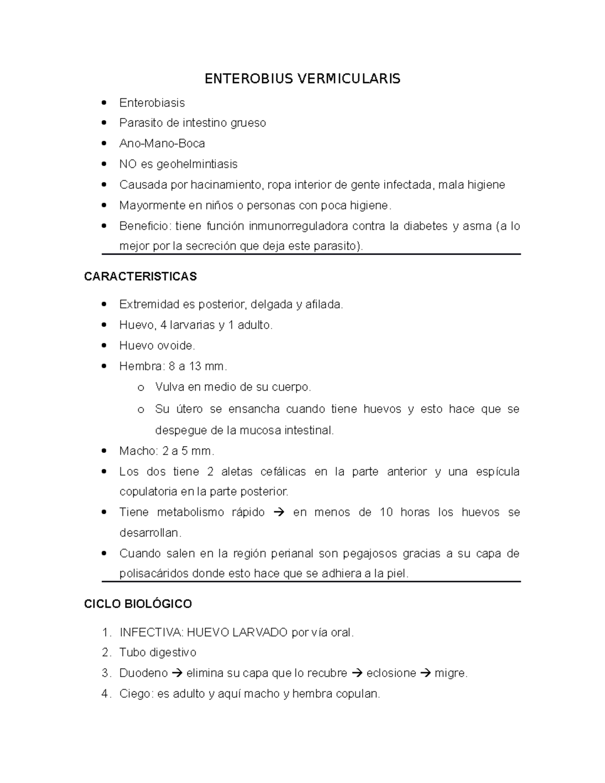 Resumen de enterobius y fasciola - ENTEROBIUS VERMICULARIS Enterobiasis ...