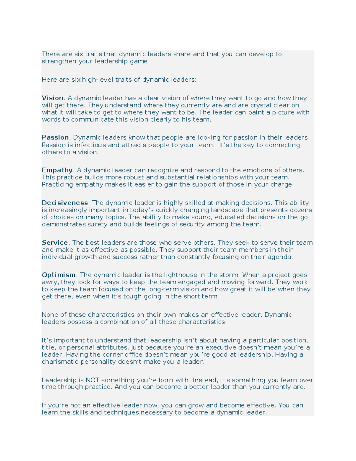 Dynamic leader info - There are six traits that dynamic leaders share ...