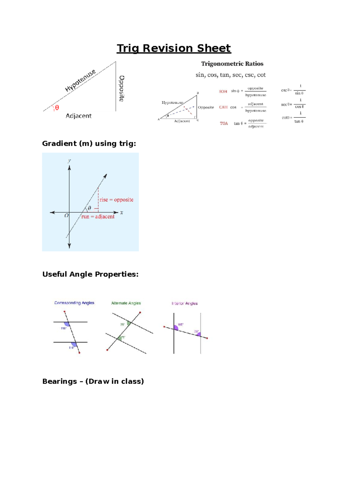 Trig Revision Sheet - Trig notes collated - Trig Revision Sheet ...