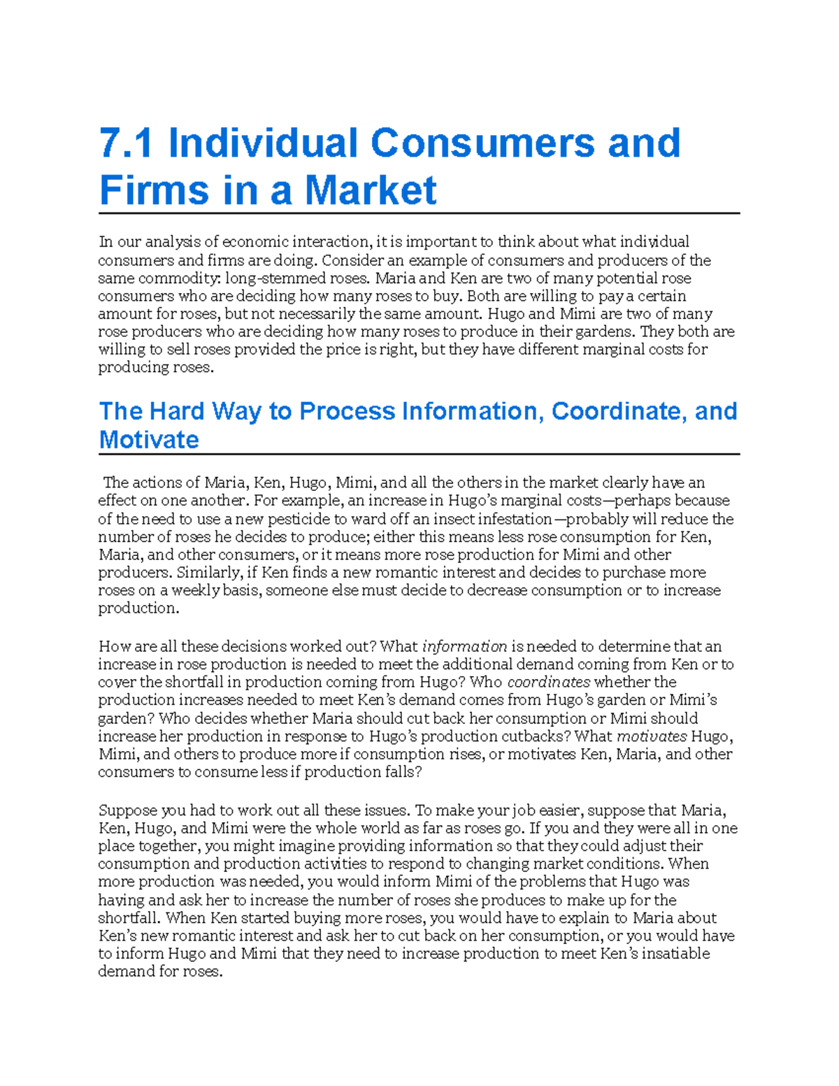 7.1 Individual Consumers and Firms in a Market - Consider an example of ...