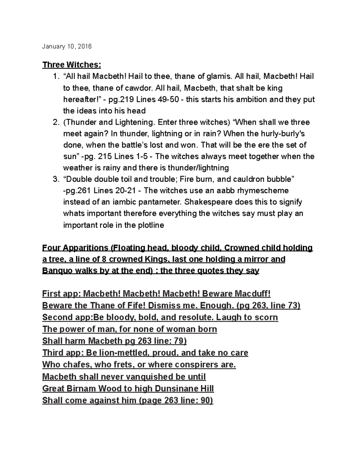 Macbeth Essay quotes - January 10, 2016 Three Witches: 1. “All hail ...