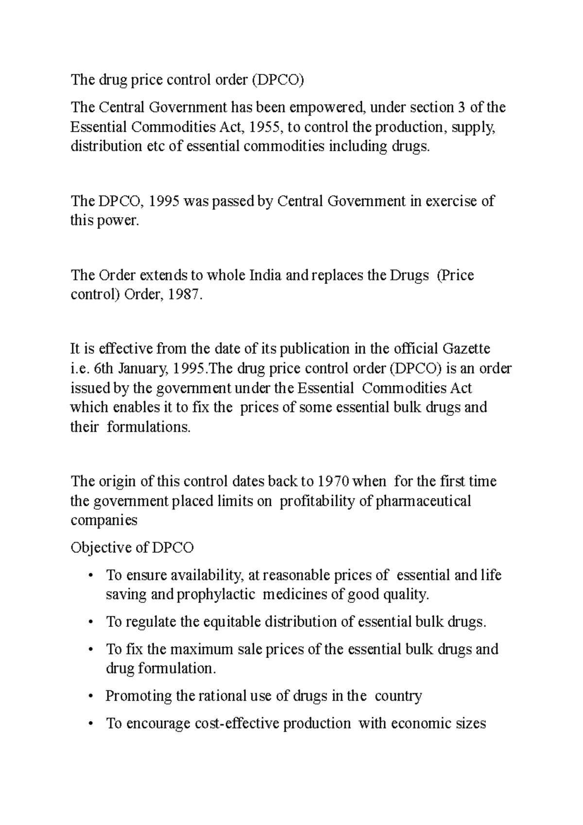 The drug price control order - The DPCO, 1995 was passed by Central ...