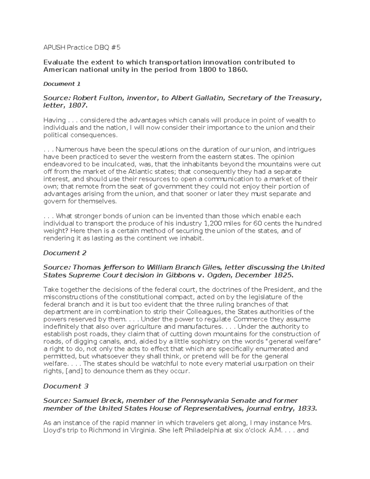 Apush practice dbq 5 - AP us history - APUSH Practice DBQ # Evaluate ...
