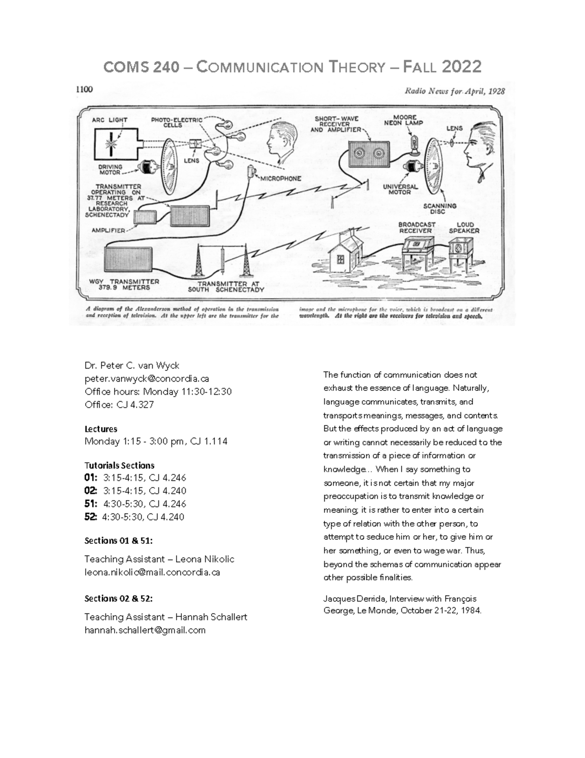 COMS 240 syllabus Fall 2022 v2 - COMS 240 – COMMUNICATION THEORY – FALL 2022 The function of ...