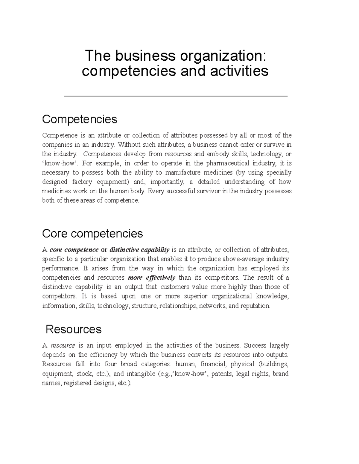 The business organization competencies and activities - The business ...