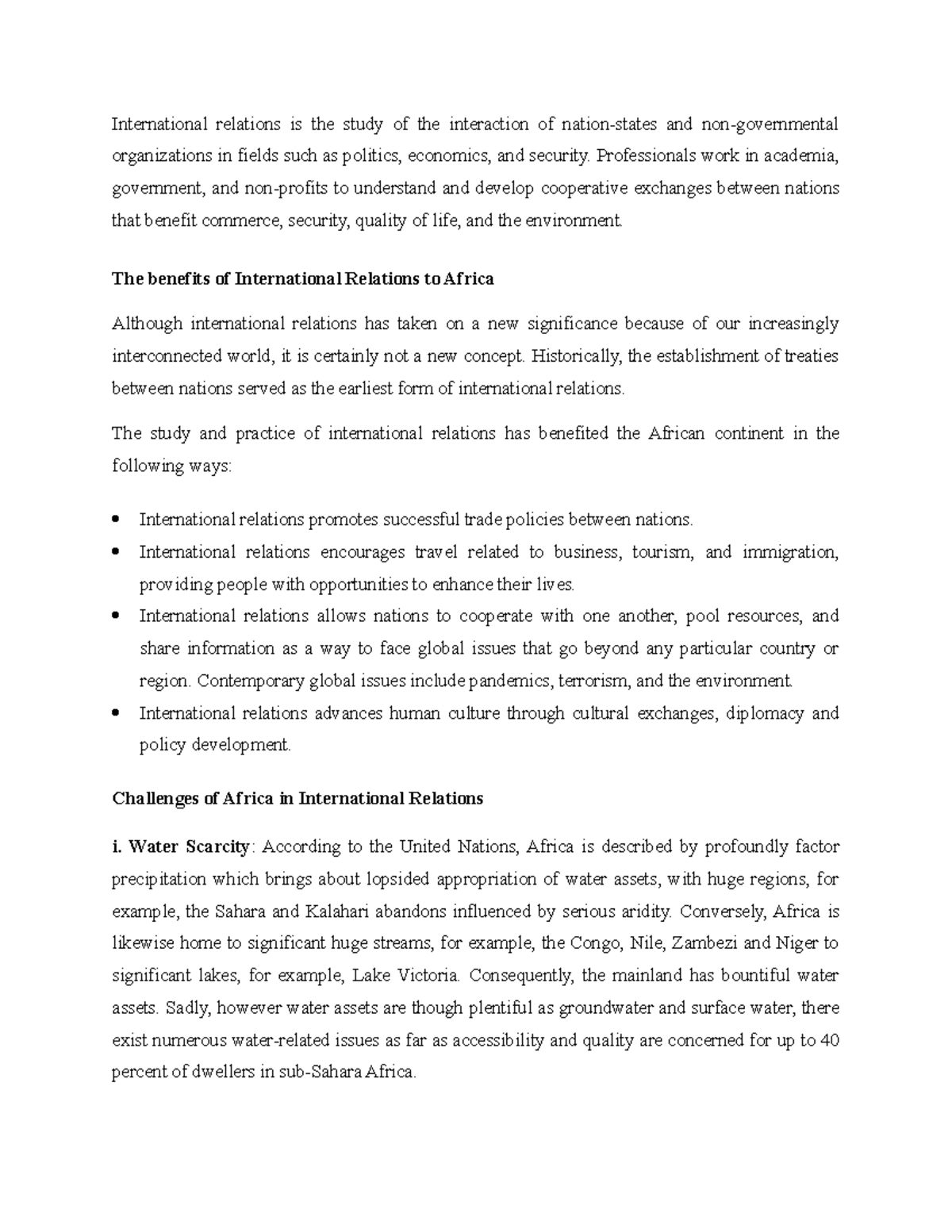 Benefits and challenges of Africa in IR - International relations is ...