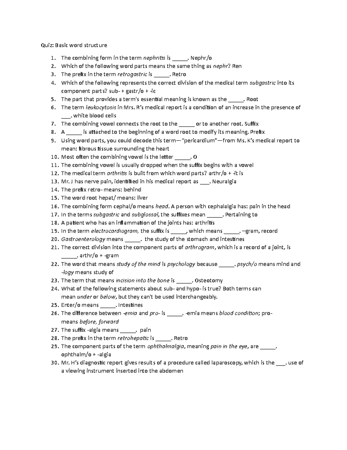 Quiz basic word structure health assessment - Quiz: Basic word ...