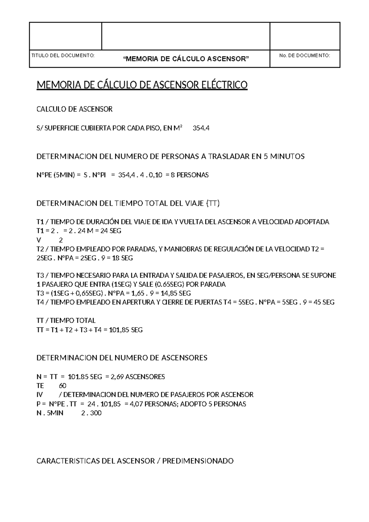 Ascensor Calculo - “MEMORIA DE CÁLCULO ASCENSOR” MEMORIA DE CÁLCULO DE ASCENSOR ELÉCTRICO ...
