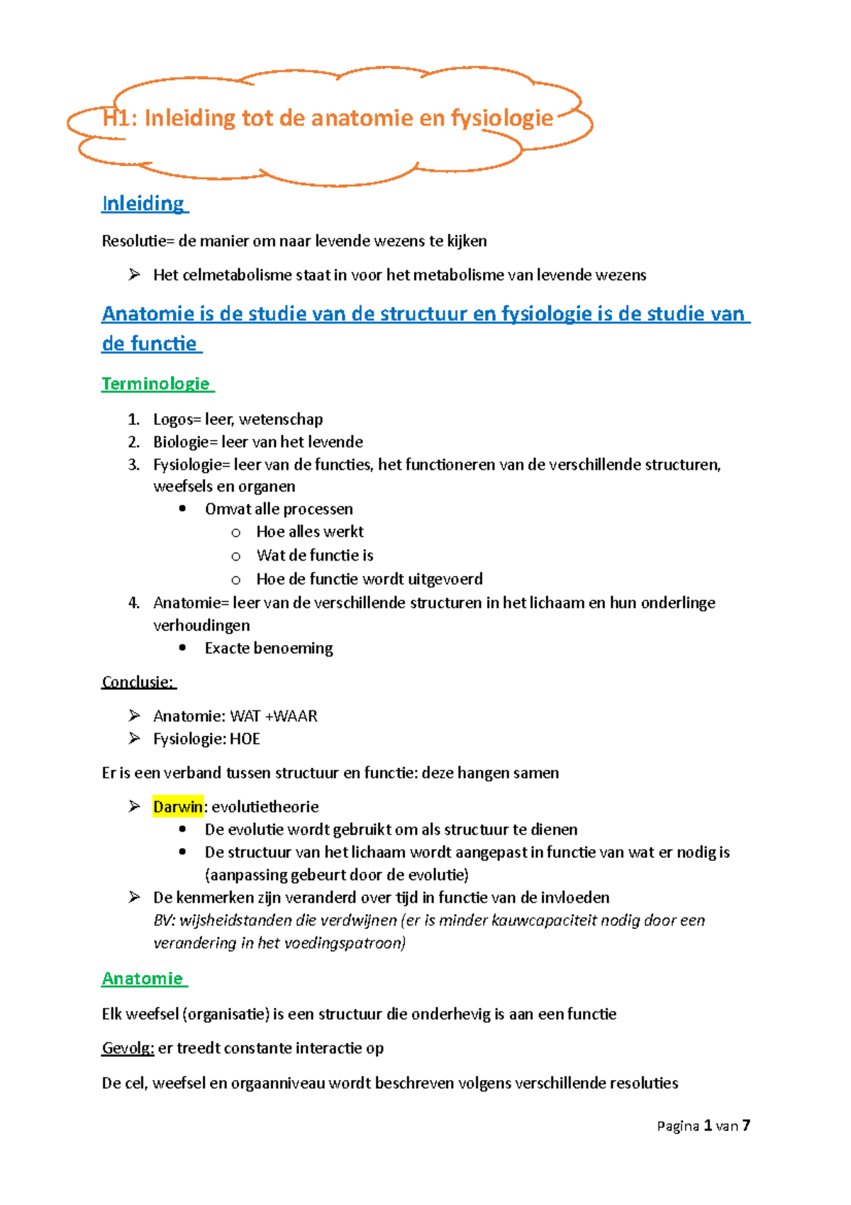 Hoofdstuk 1: inleiding tot de anatomie en fysiologie - H1: Inleiding tot de anatomie en ...