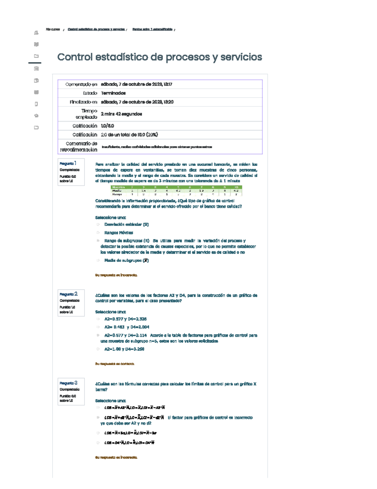 Control estadistico de procesos y servicios puntos extras tercer parcial primer intento - Studocu
