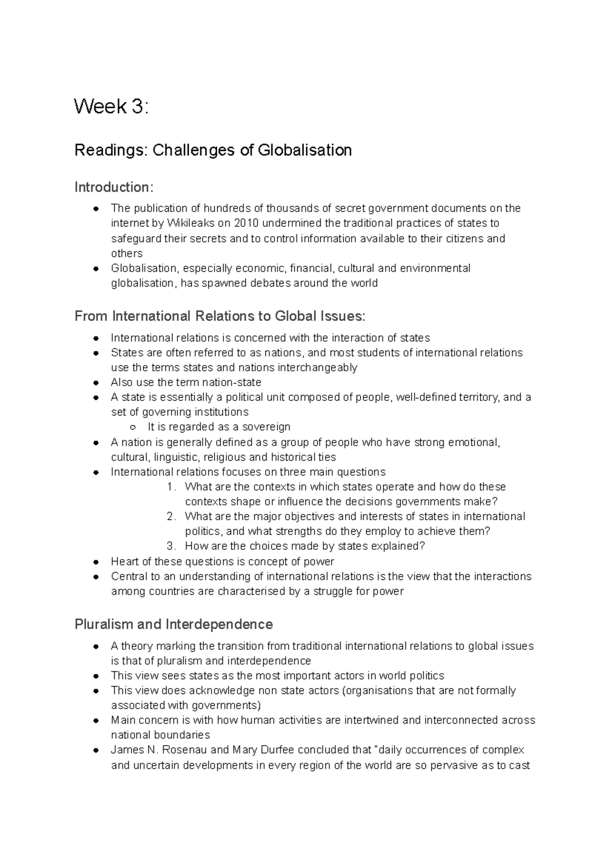 Week 3 Intro to International Studies - Week 3: Readings: Challenges of ...