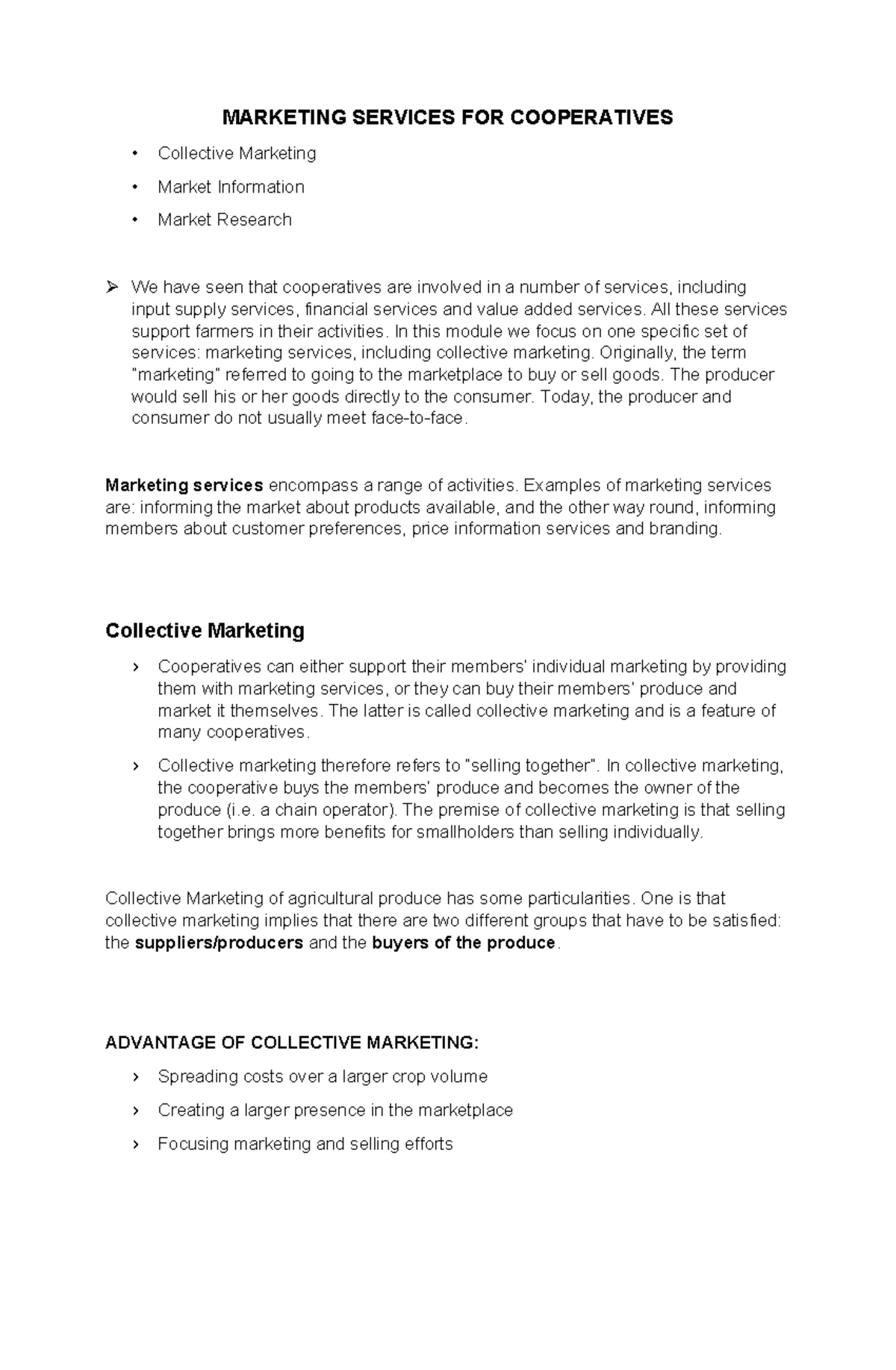 Marketing Services FOR Cooperatives - MARKETING SERVICES FOR ...