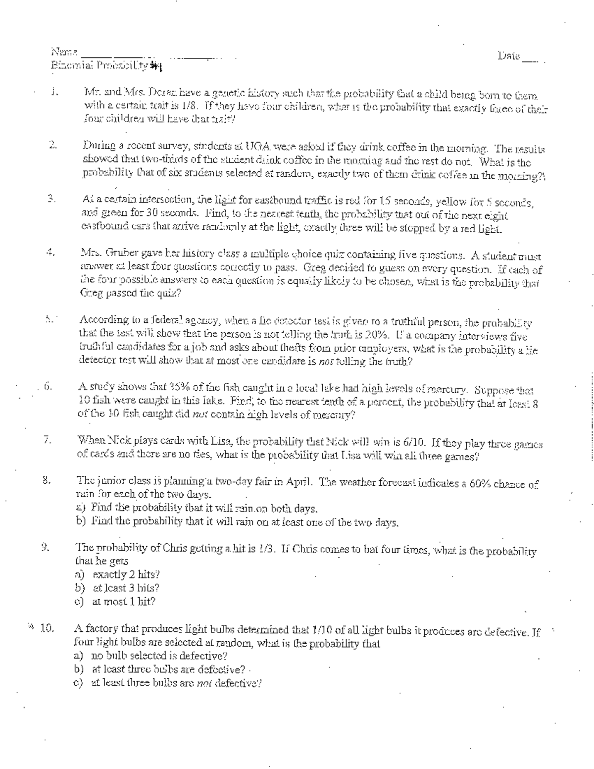 Worksheets for Binomial Probability - BME 120 - Studocu
